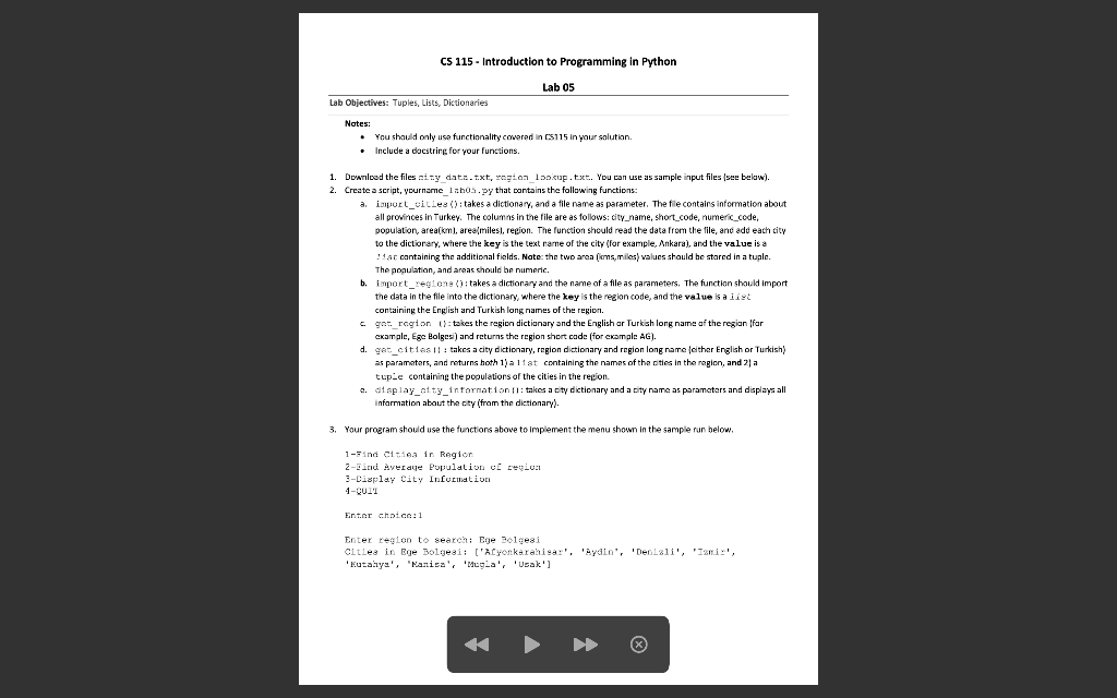 Lab Objectives: Tuples, Lists, Dictionaries 1. 2 CS | Chegg.com