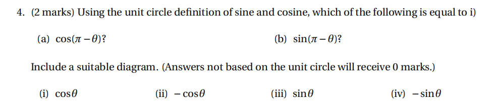 Solved 4. (2 marks) Using the unit circle definition of sine | Chegg.com