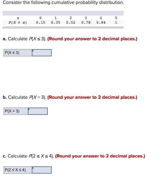 Solved Consider the following cumulative probability | Chegg.com