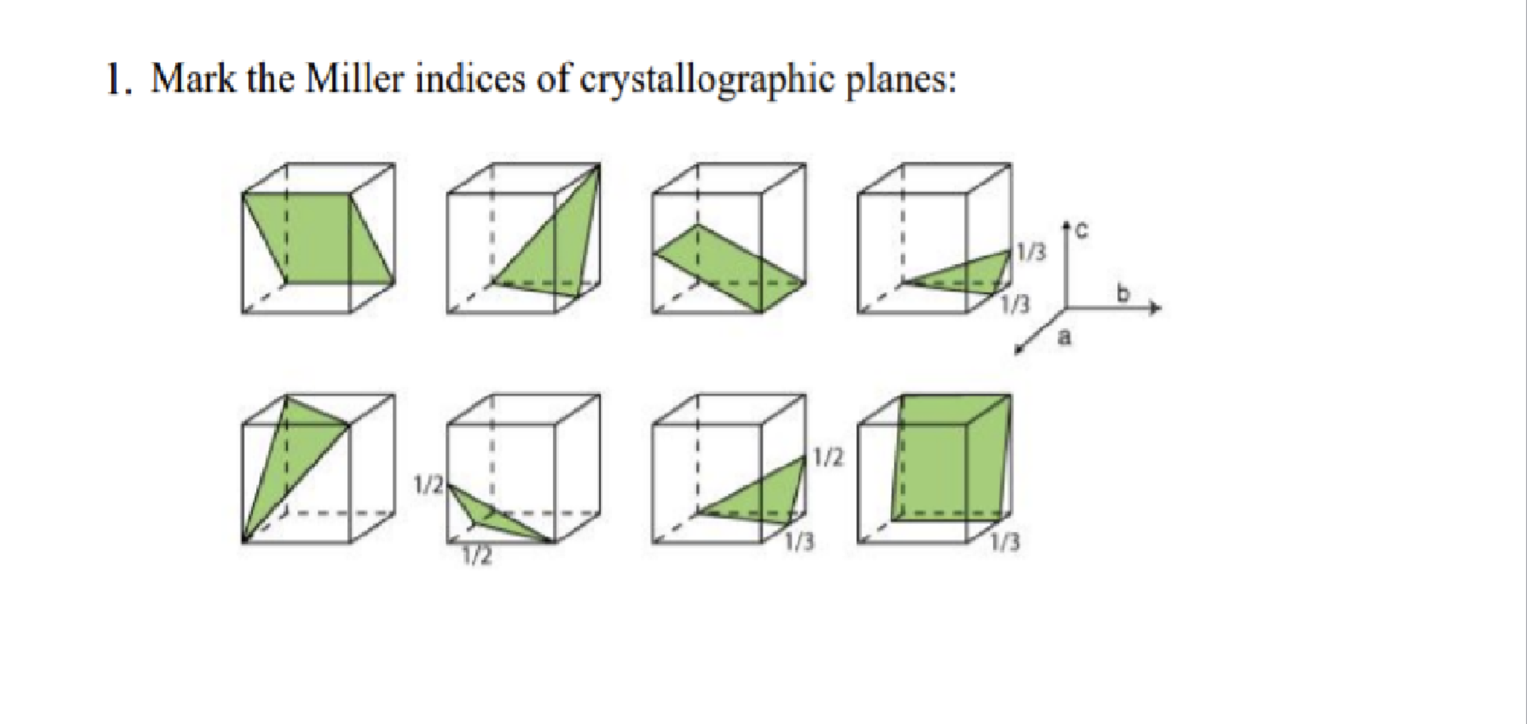 Solved 1. Mark the Miller indices of crystallographic | Chegg.com