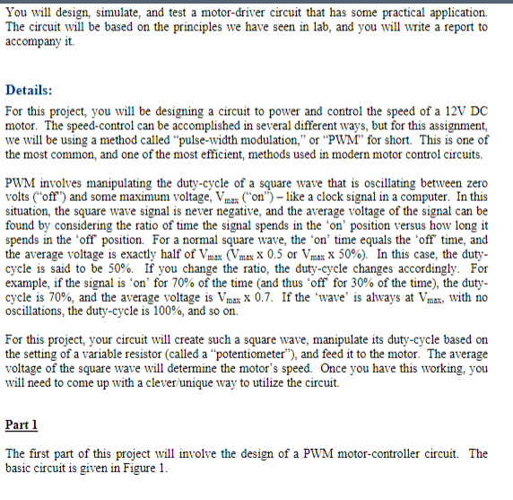 You will design, simulate, and test a motor driver | Chegg.com