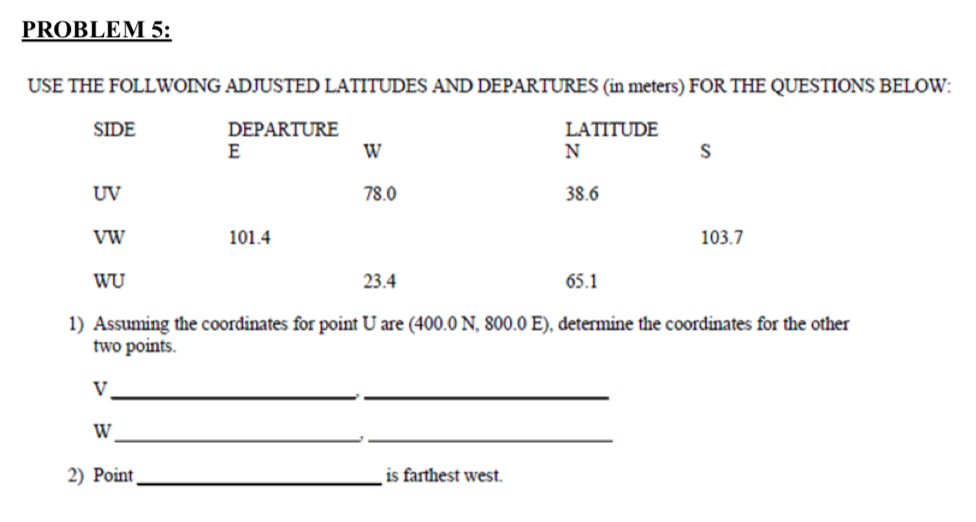 Solved PROBLEM 5: USE THE FOLLWOING ADJUSTED LATITUDES AND | Chegg.com