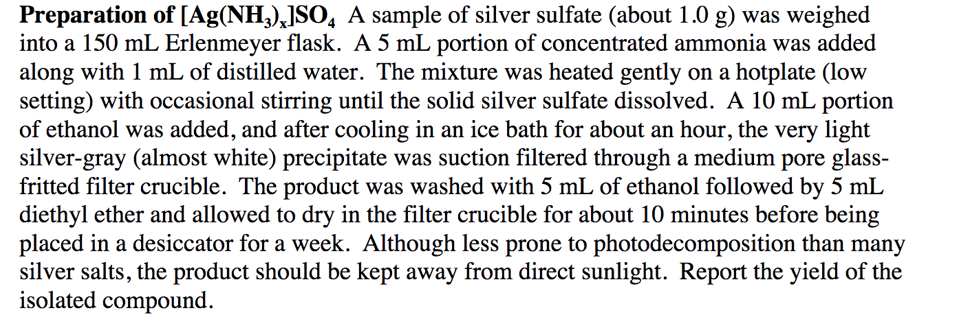 Preparation of [Ag(NH3)3]S04 A sample of silver | Chegg.com