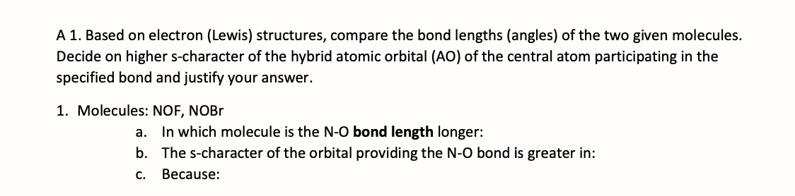 Solved A 1. Based on electron (Lewis) structures, compare | Chegg.com