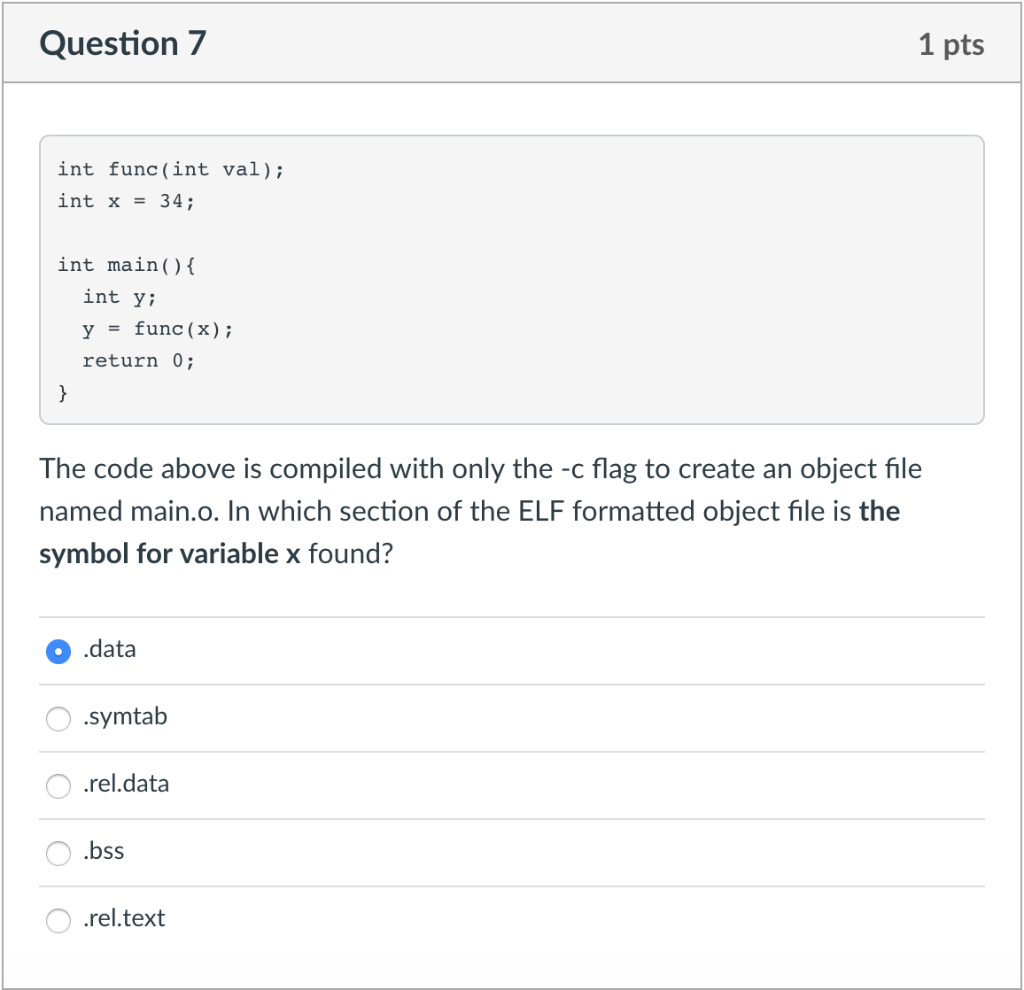 Solved Question 7 1 pts int func(int val); intx34 int | Chegg.com
