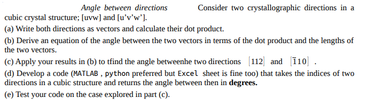 Solved Angle between directions Consider two | Chegg.com