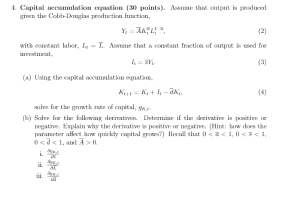 Solved a 4. Capital accumulation equation (30 points). | Chegg.com