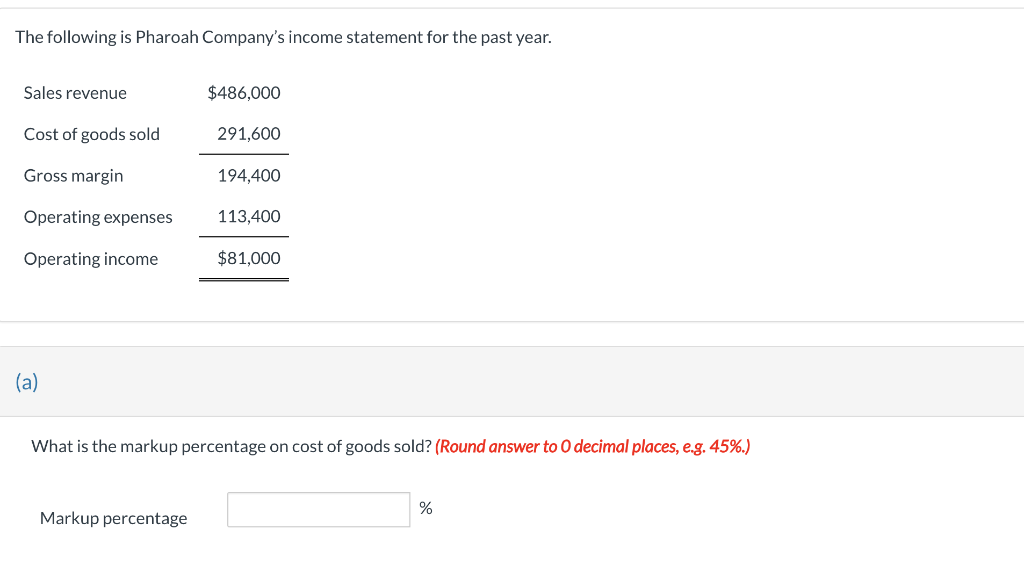 Solved The following is Pharoah Company's income statement | Chegg.com