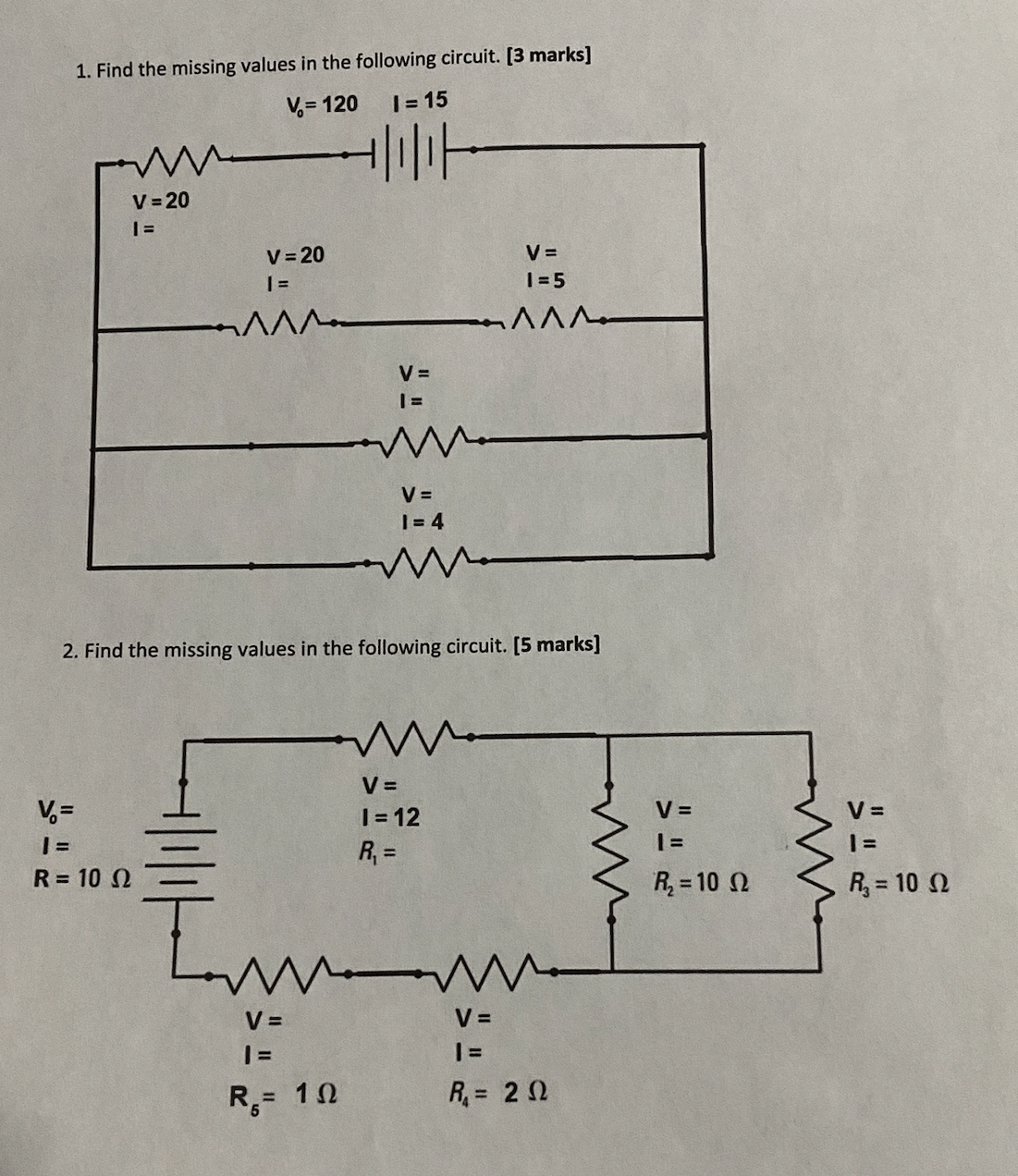 Solved 1. Find the missing values in the following circuit. | Chegg.com