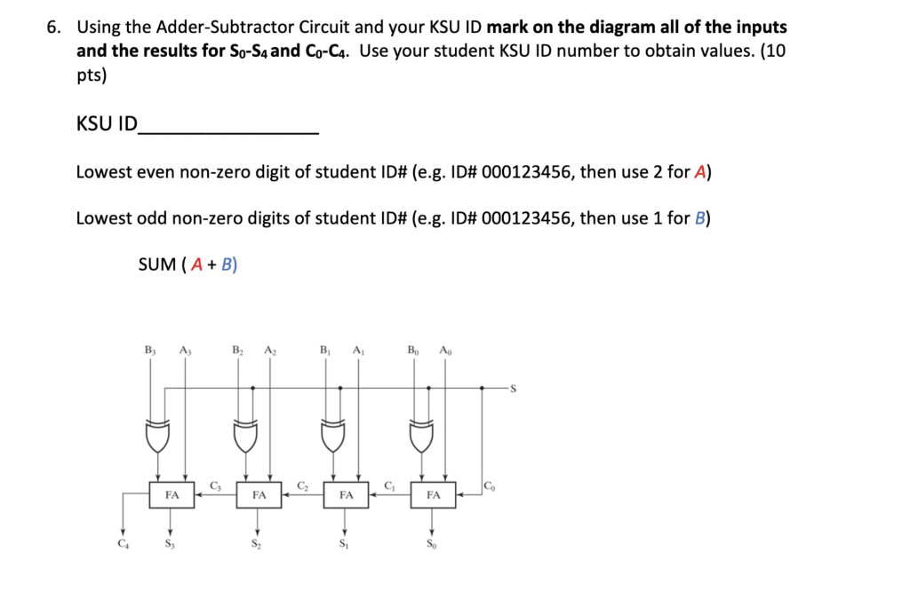 Solved 6. Using the Adder-Subtractor Circuit and your KSU ID | Chegg.com