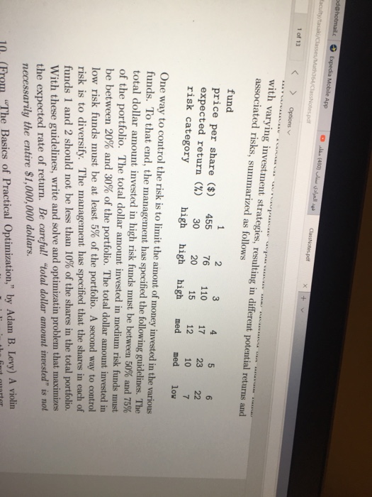 Solved Create a linear program and solve it for the | Chegg.com