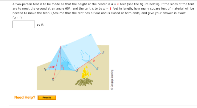 Solved A two-person tent is to be made so that the height at | Chegg.com