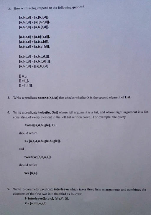 Solved 2 How Will Prolog Respond To The Following Queries 