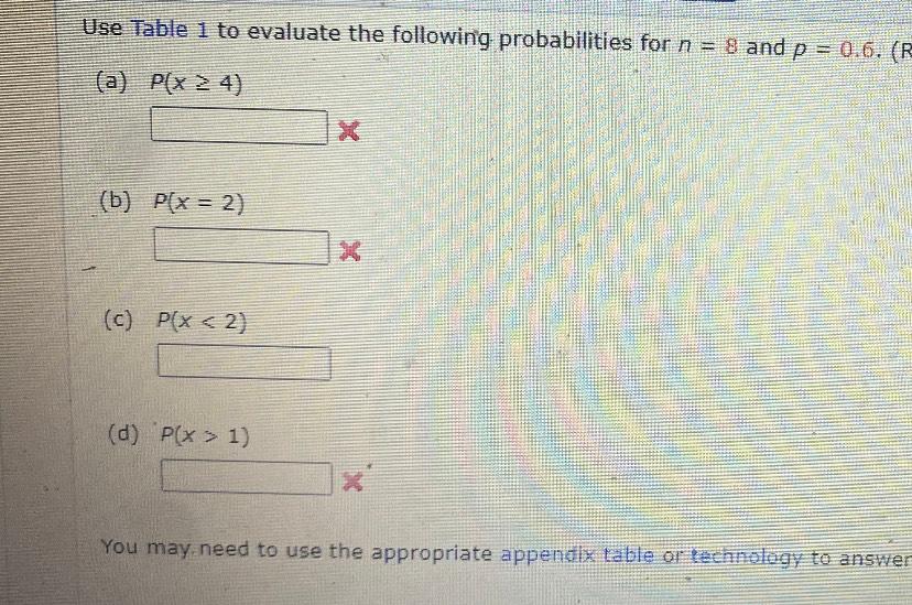 Solved Use Table 1 to evaluate the following probabilities | Chegg.com