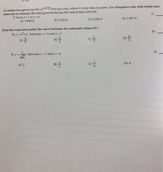 Solved A certain tree grows by 2/t+e-) feet per year, where | Chegg.com