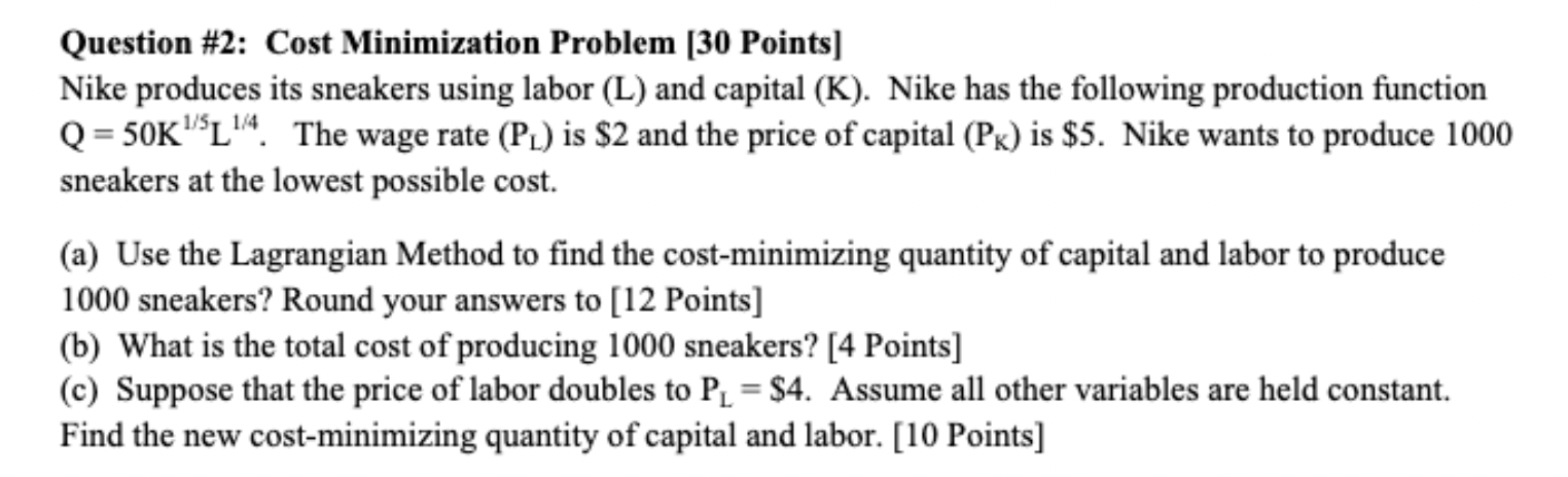 Solved (a) ﻿Use the Lagrangian Method to find the | Chegg.com