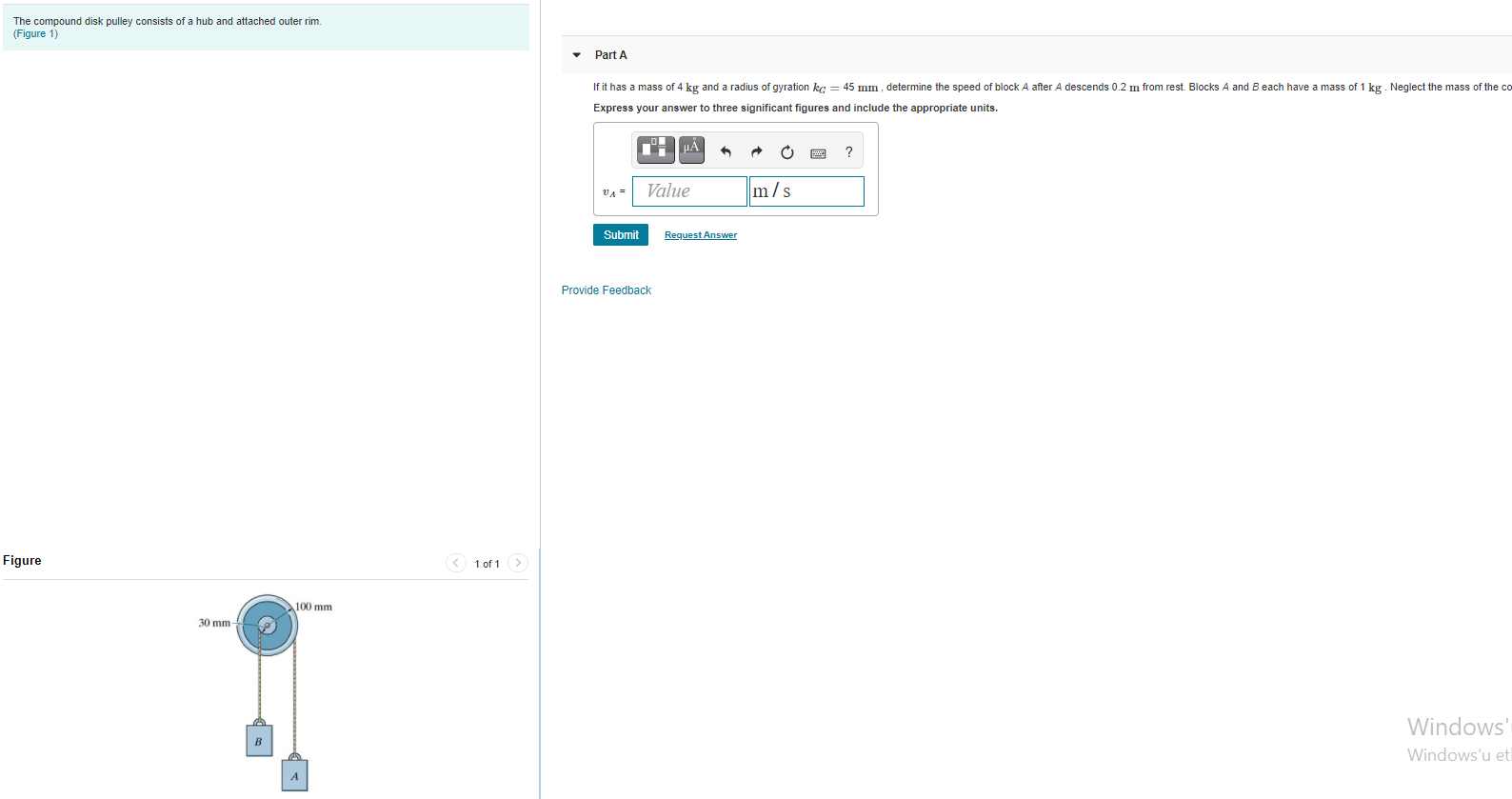 Solved The compound disk pulley consists of a hub and | Chegg.com