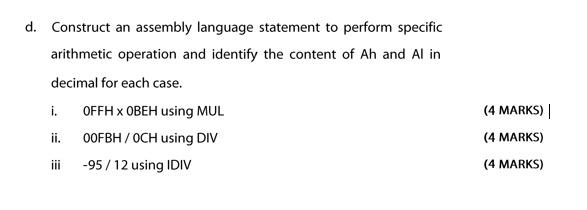 Solved d. Construct an assembly language statement to | Chegg.com