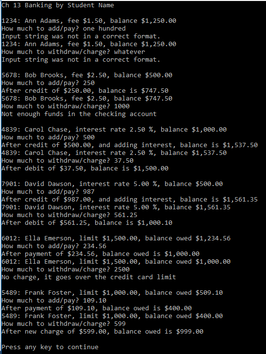 Solved Create a C# application to process changes to some | Chegg.com