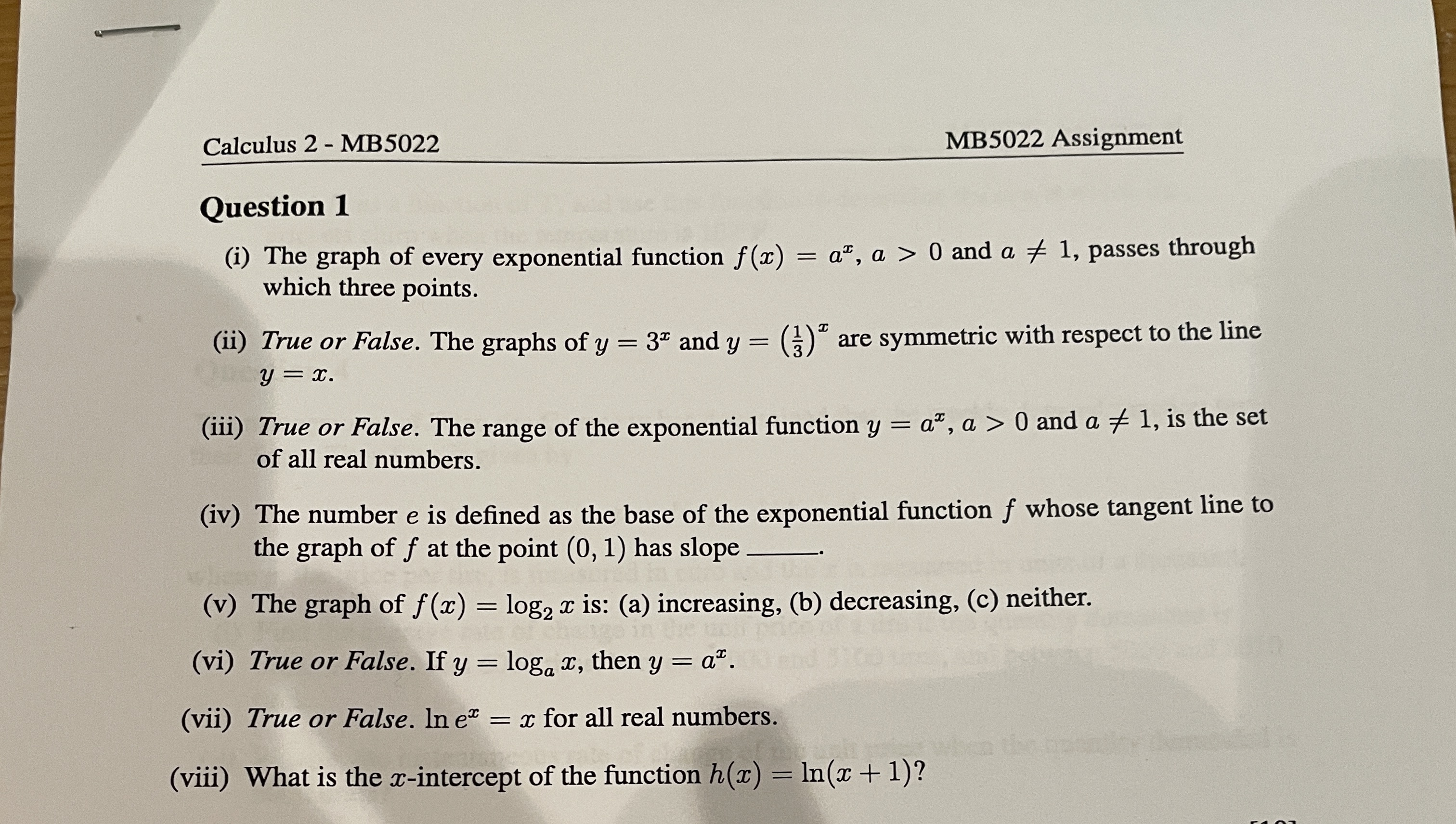 Solved Question 1(i) ﻿The graph of every exponential | Chegg.com