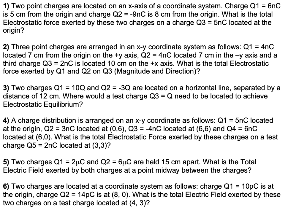 Solved 1) Two point charges are located on an x-axis of a | Chegg.com