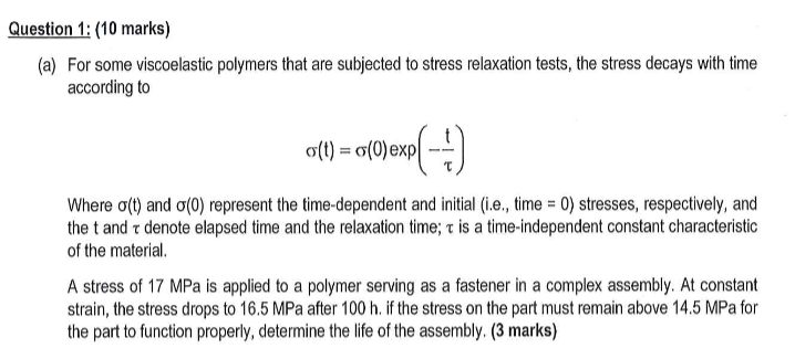 Solved (a) For some viscoelastic polymers that are subjected | Chegg.com