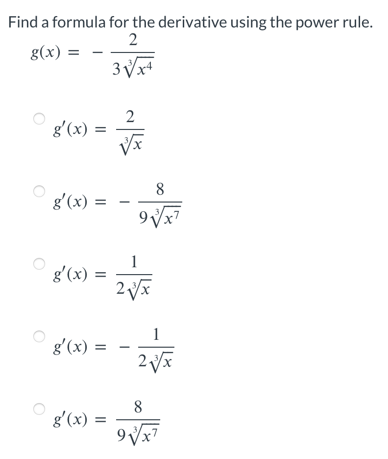 Solved Find a formula for the derivative using the power | Chegg.com