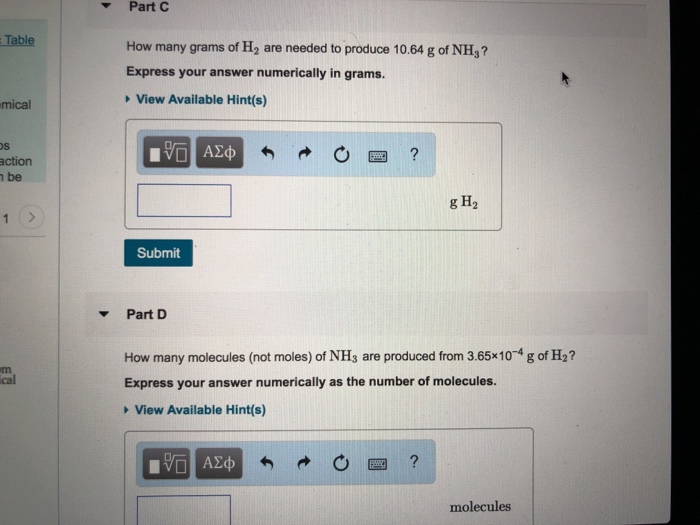 Solved Part C Table How many grams of H2 are needed to | Chegg.com