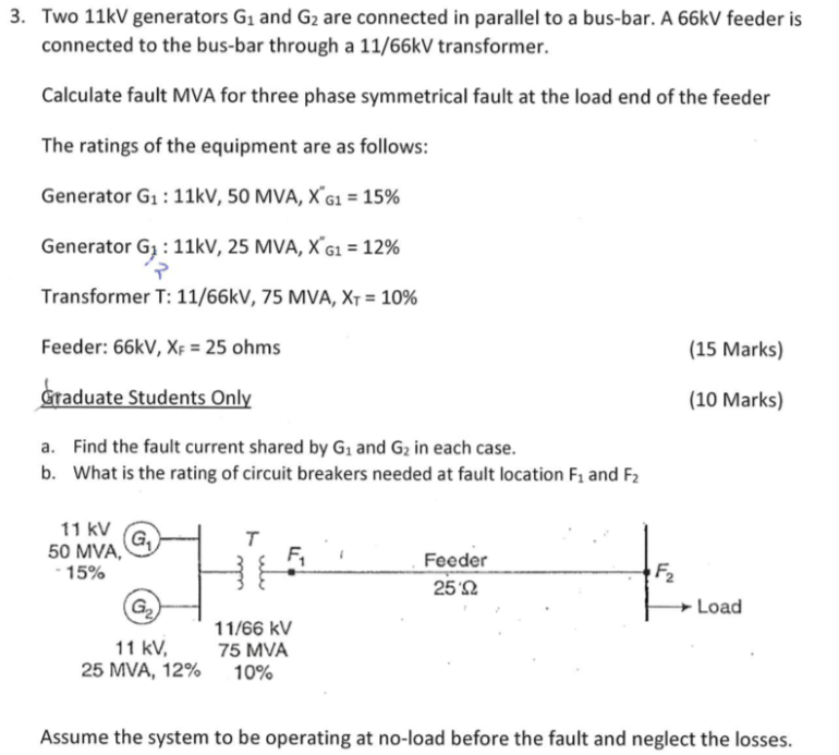 Solved 3. Two 11kV generators G1 and G2 are connected in | Chegg.com