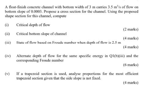 Solved A float-finish concrete channel with bottom width of | Chegg.com