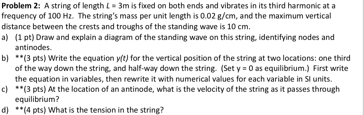 Solved Problem 2: A string of length L = 3m is fixed on both | Chegg.com