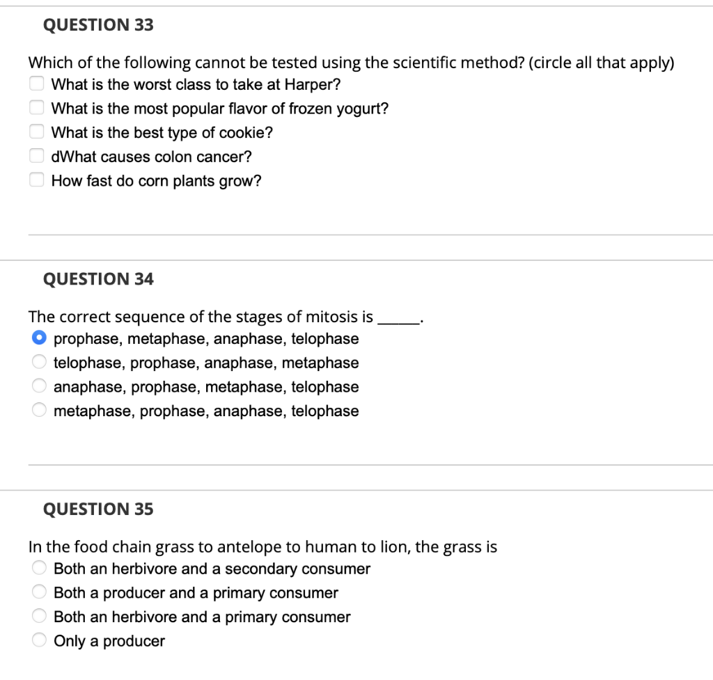 Solved QUESTION 33 Which of the following cannot be tested | Chegg.com