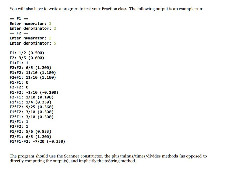 Solved Problem a (PA9a.java) Write a Fraction class - that | Chegg.com