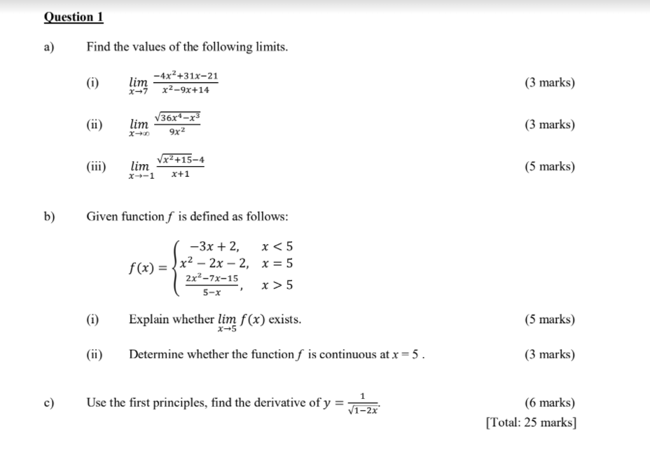 Solved Question 1 a) Find the values of the following | Chegg.com