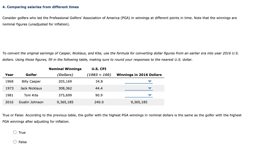Solved 4. Comparing salaries from different times Consider | Chegg.com