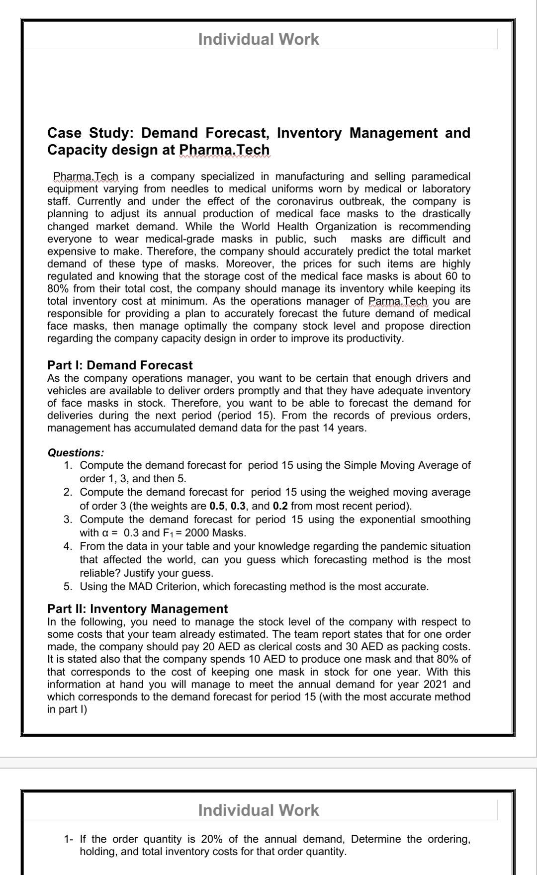 Solved Individual Work Case Study: Demand Forecast, | Chegg.com