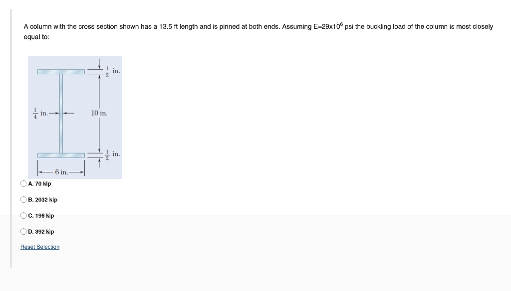 Solved column with the cross section shown has a 13.5 ft | Chegg.com