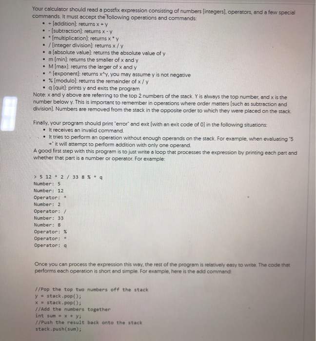 Solved Background Postfix is a notation for writing | Chegg.com