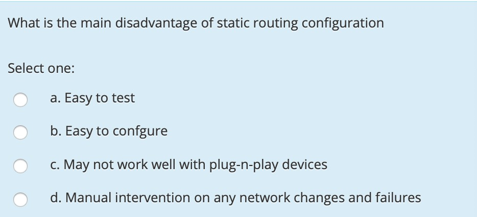 Solved What is the main disadvantage of static routing | Chegg.com