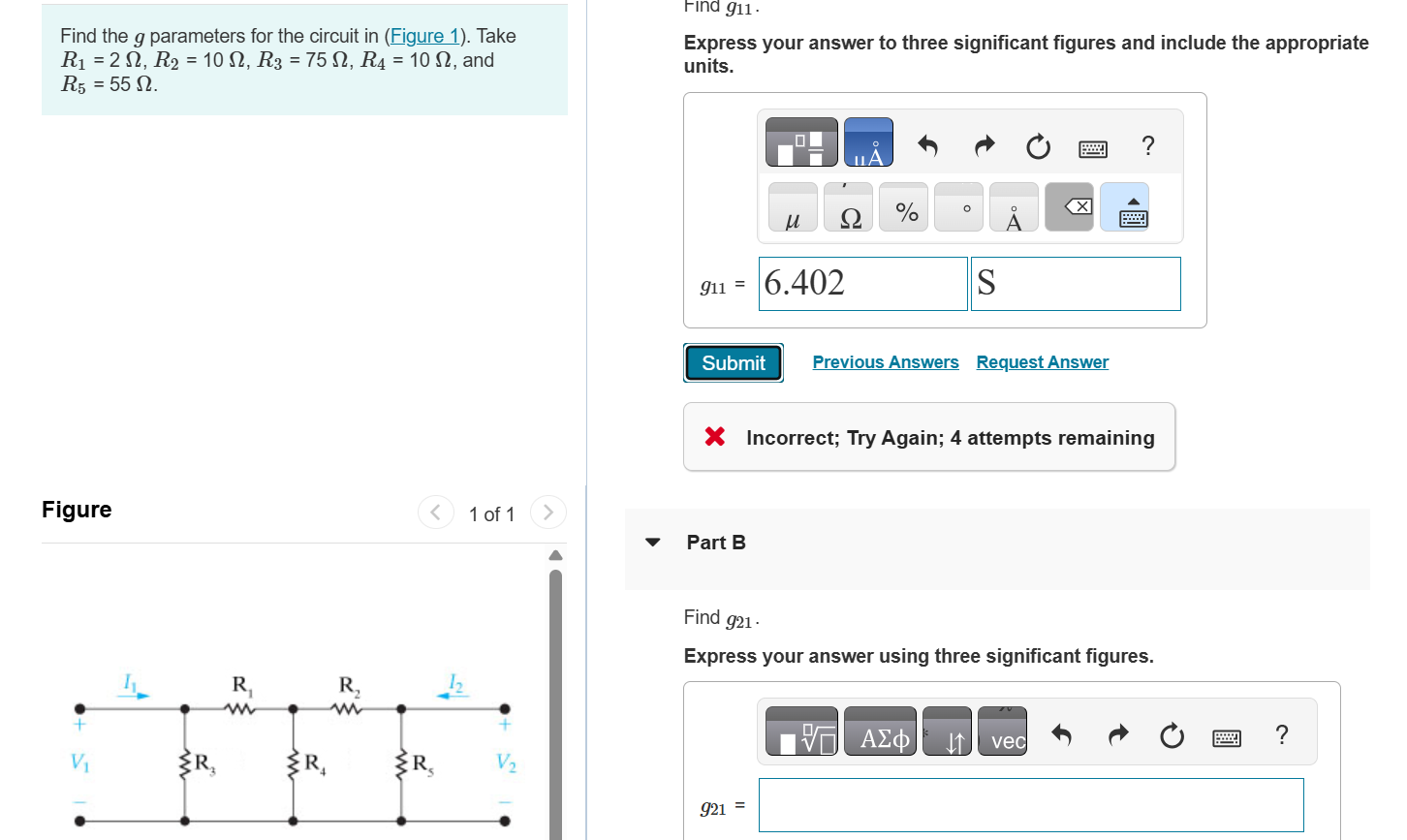 Solved Find the g ﻿parameters for the circuit in (Figure 1). | Chegg.com