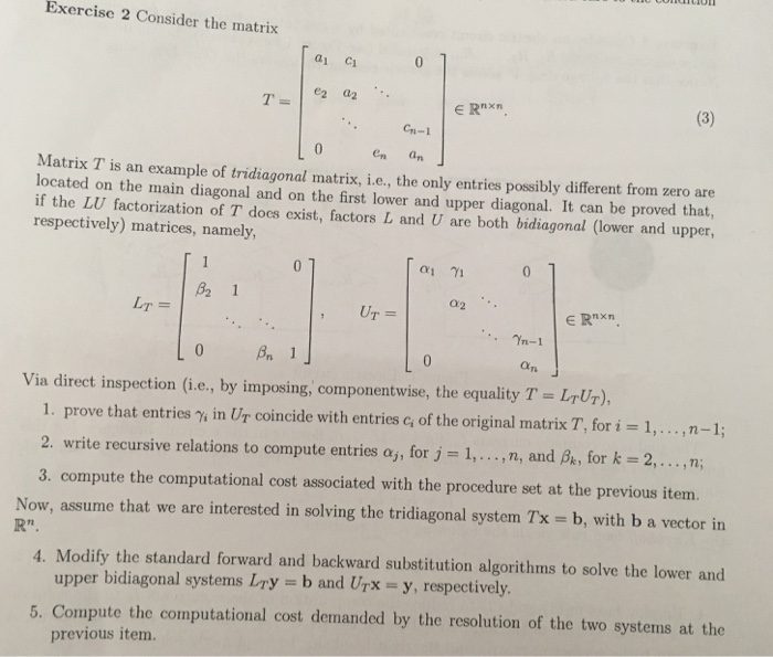 Solved Exercise 2 Consider the matrix e2 a2 T= E Rnxn Cn-1 | Chegg.com