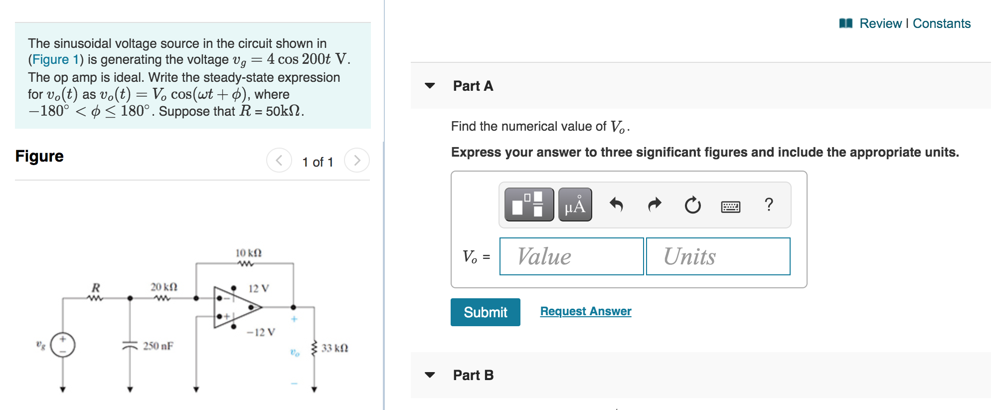Solved | Review | Constants = The sinusoidal voltage source | Chegg.com