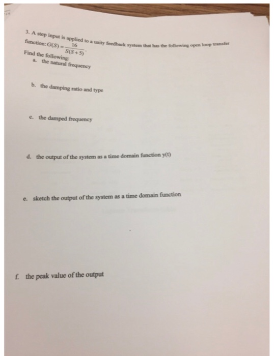 Solved 3. A step input is applied to a unity function: G(S) | Chegg.com