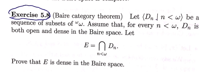 Solved Exercise 55 (Baire category theorem) Let(Dn」n