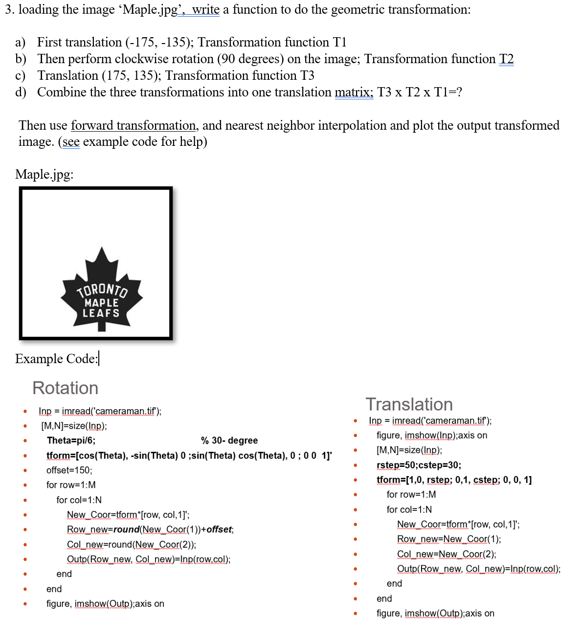 Solved 3. loading the image 'Maple.jpg,, write a function to | Chegg.com