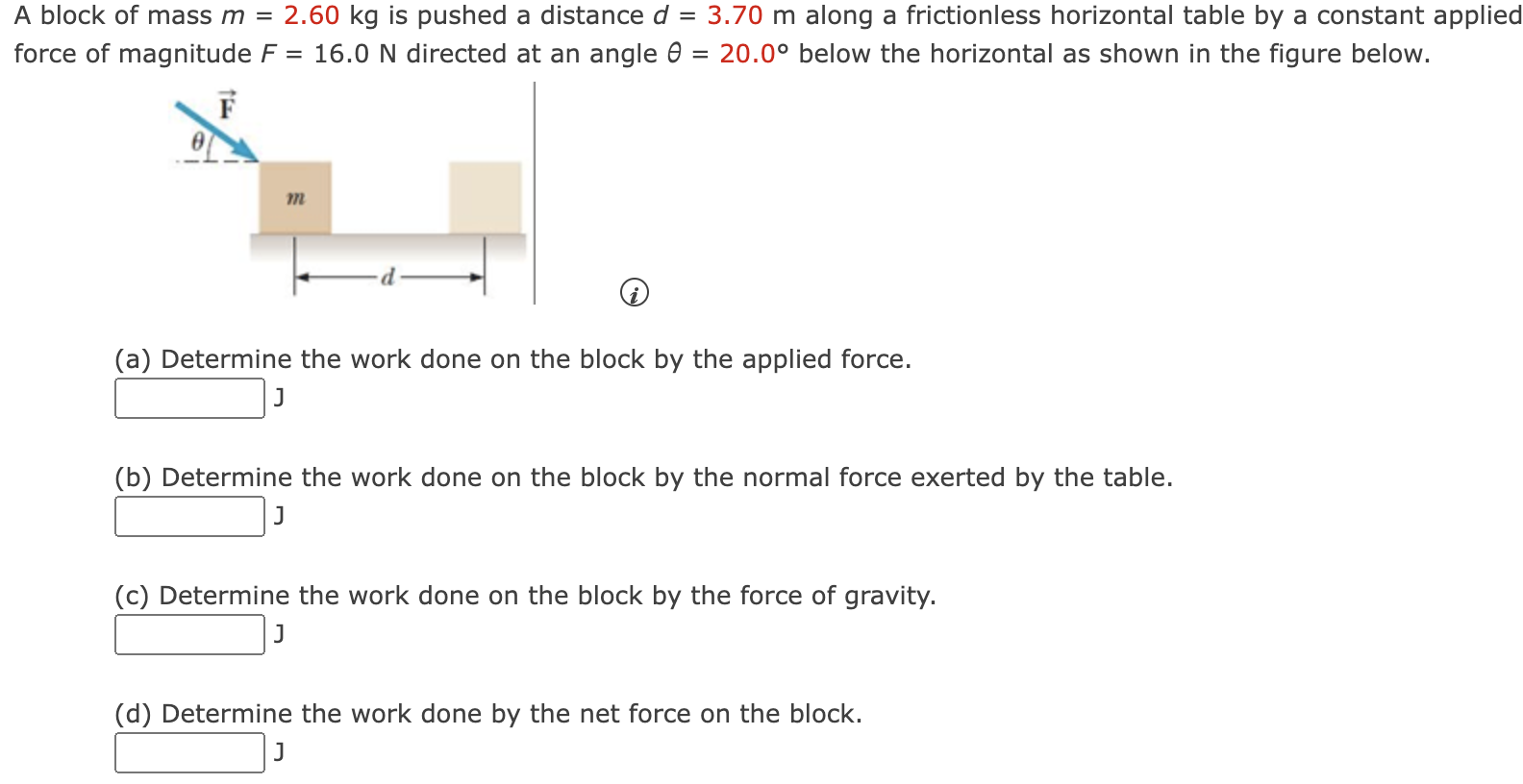 Solved A block of mass m=2.60 kg is pushed a distance d=3.70 | Chegg.com