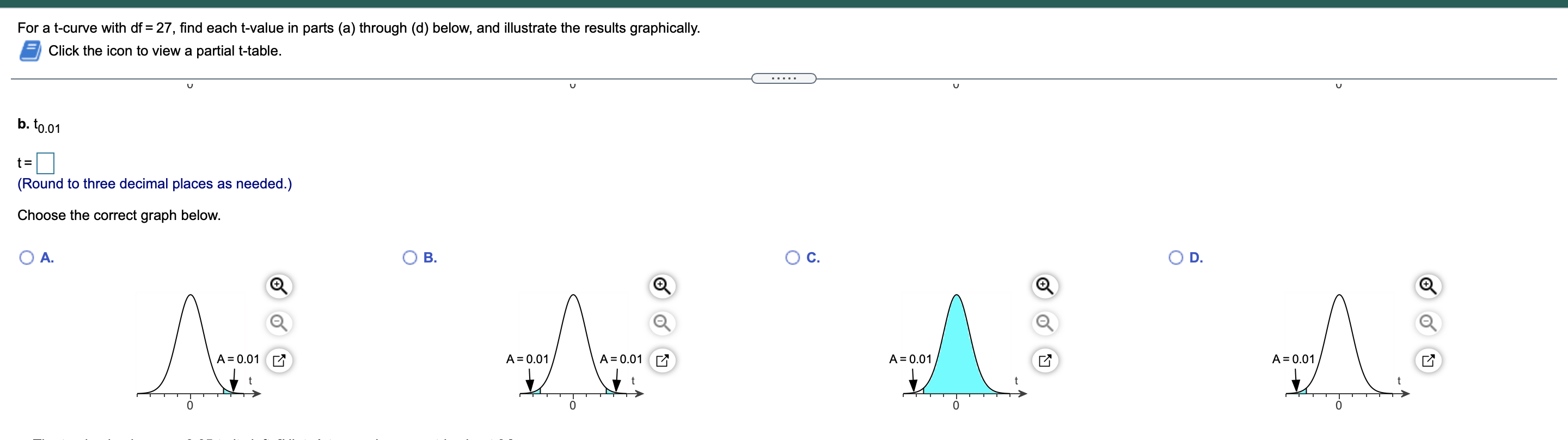 Solved For a t-curve with df27, find each t-value in parts | Chegg.com