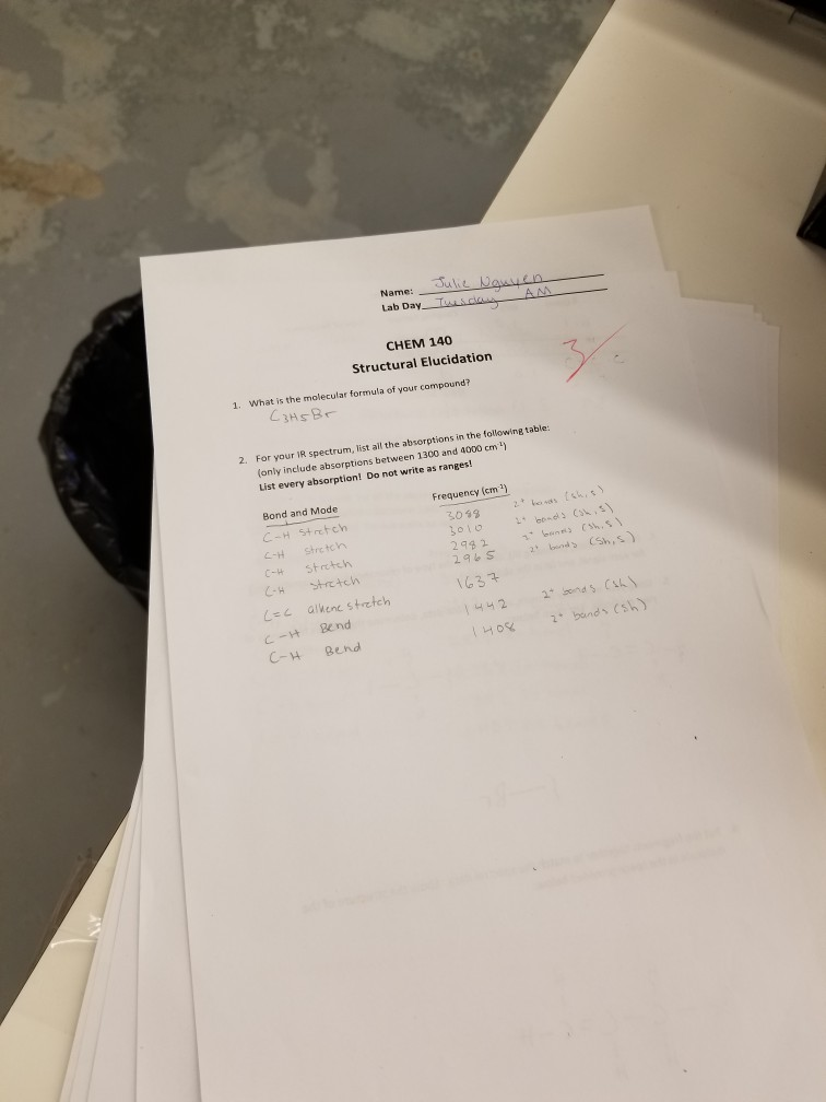 Name: Lab Day CHEM 140 Structural Elucidation 1. What | Chegg.com