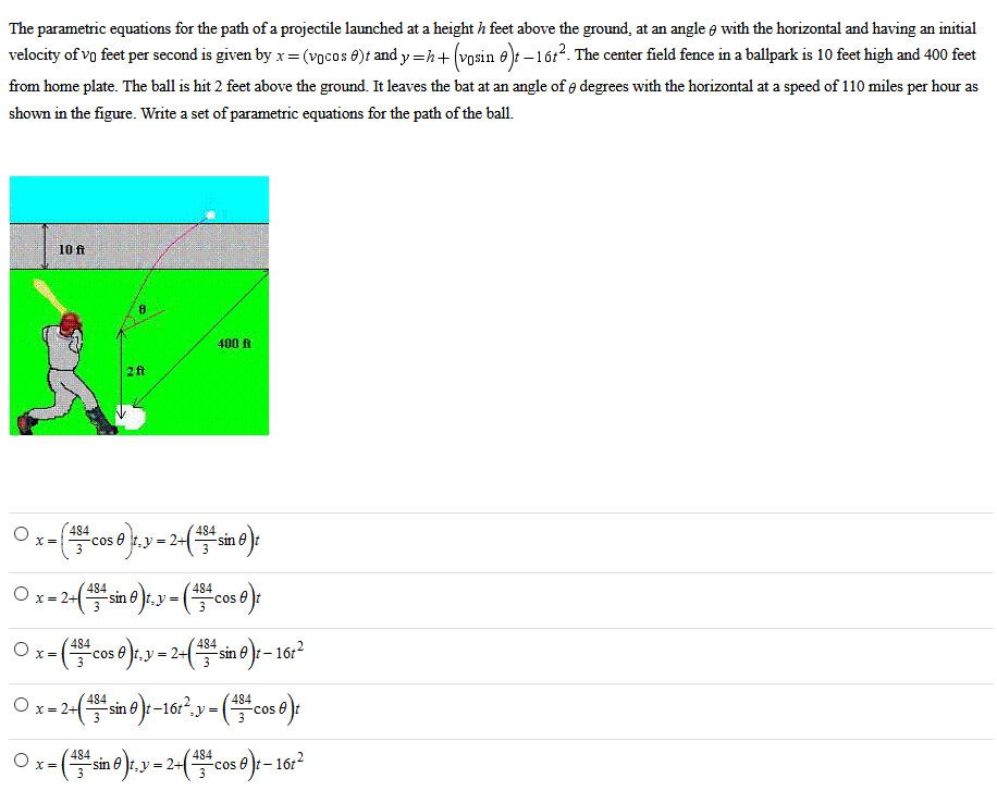 Solved The parametric equations for the path of a projectile | Chegg.com