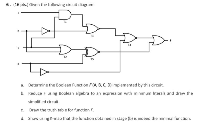 Solved 6. (16 pts.) Given the following circuit diagram: T1 | Chegg.com